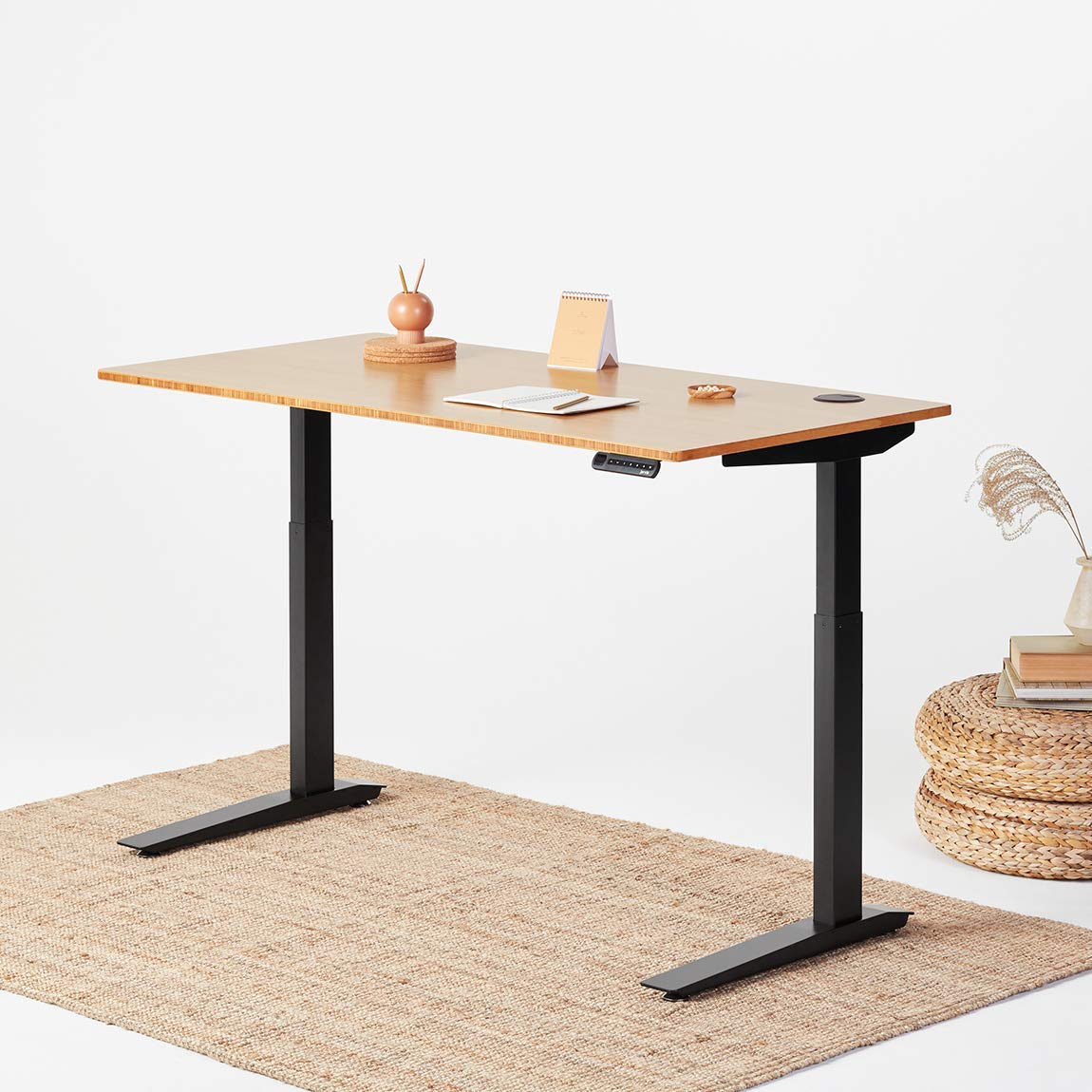 Fully Jarvis Standing Desk 60" x 30" Bamboo Top - Electric Adjustable Desk Height from 30" to 49.3" withMemory Preset Controller (Rectangle, Black Frame)