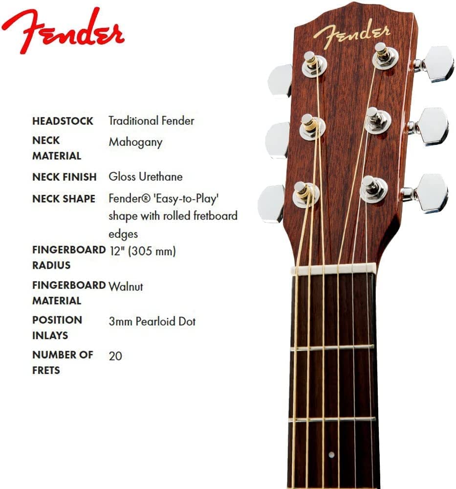 Fender CD-60SCE Solid Top Dreadnought Acoustic-Electric Guitar - All Mahogany Bundle with Hard Case, Tuner, Instrument Cable, Strap, Strings, Picks, Polishing Cloth and Austin Bazaar Instructional DVD