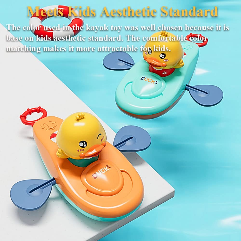 NEXTAKE Pull and Go Kayak Duck Bath Toy, Pull String Kayaking Duck Bathtub Toy Duck Tub Toy Wind-up Rowing Duckling Water Toy Duck Boat Toy for Boys and Girls (Orange)