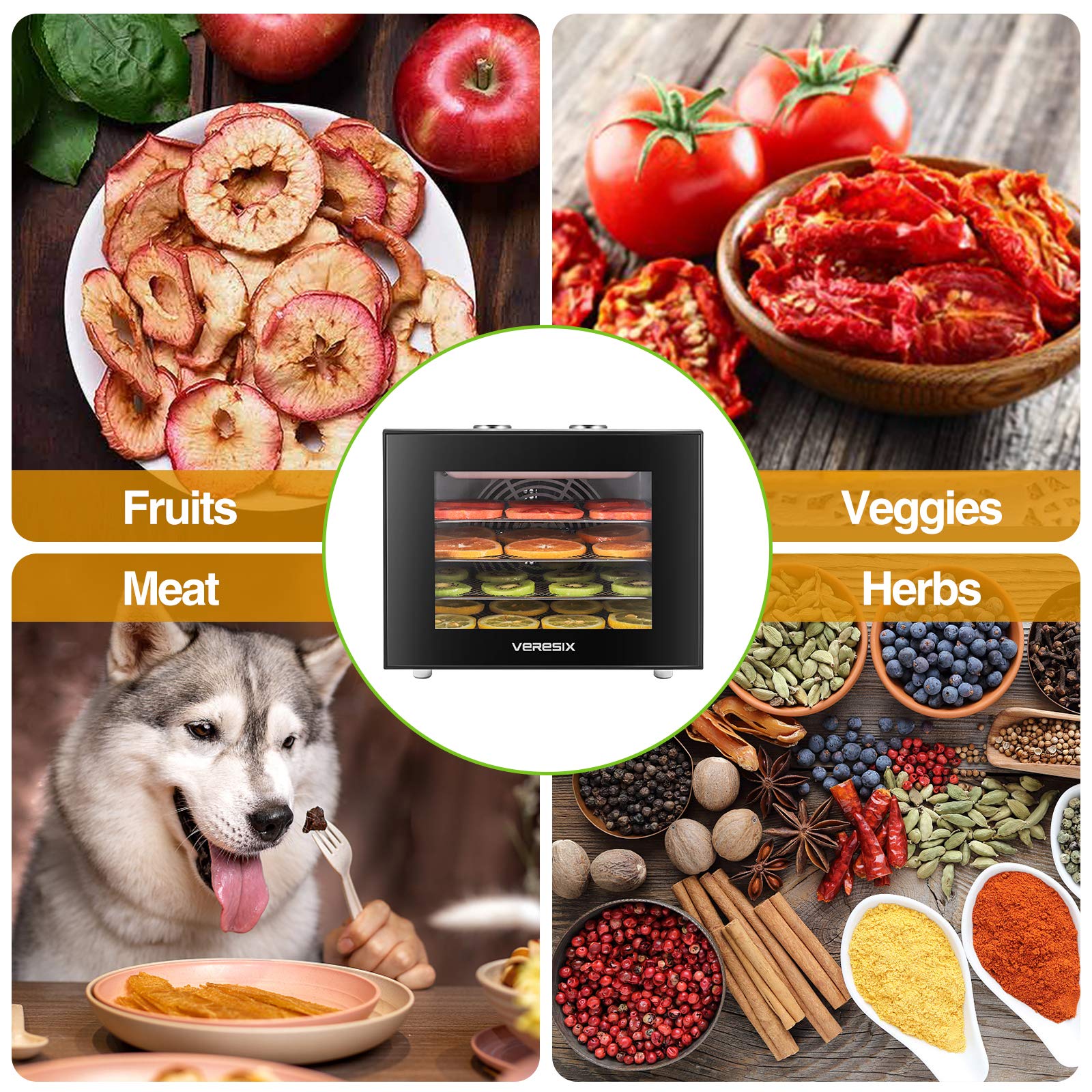 Food Dehydrator Machine - Digital Adjustable Timer and Temperature Control Dryer Dehydrators for Food and Jerky, Herbs, Meat, Fruit, Veggies, with 4 Stainless Steel Trays and 2 Anti-Stick Mat