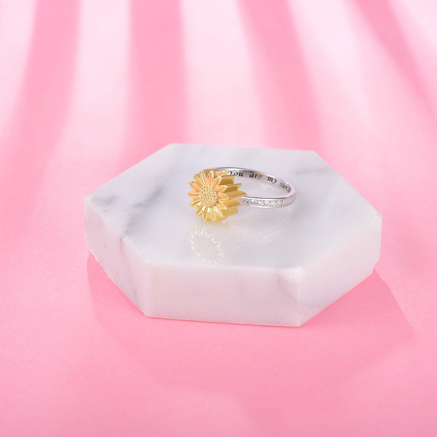 Fookduoduo Sunflower Cremation Ring for Ashes - 925 Sterling Silver Jewelry Adjustable You are My Sunshine Urn Ring Daisy Memorial Keepsake Locket for Women Human Ash (7)