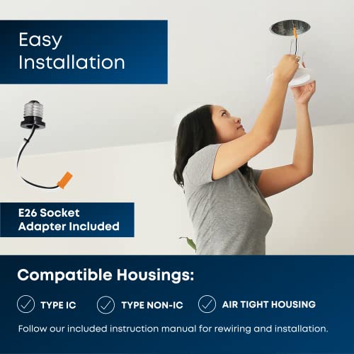 Feit Electric 4 inch LED Recessed Lighting Retrofit Downlight - Pre-Mounted Trim - Standard Base Adapter - 3000K Bright White - Dimmable- 75W Equivalent - High Output - 1 Pack - LEDR4HO/930CA