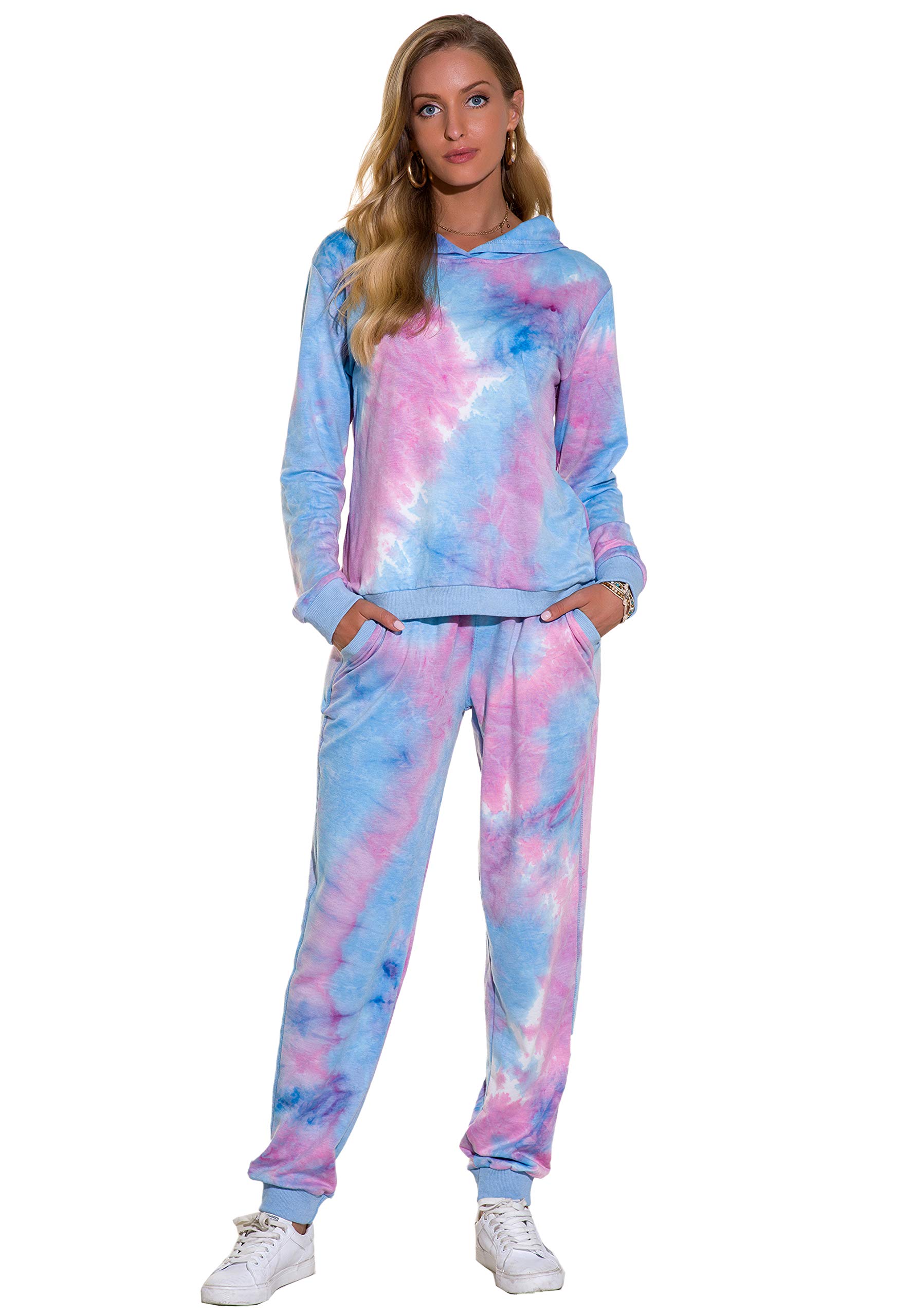 GUANYY Women’s 2 Piece Outfits Casual Sweatsuits Pants Set, Purple and Blue, Size Small