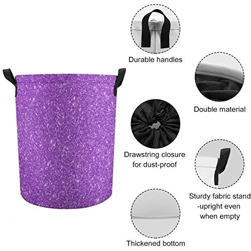 Purple Laundry Basket Purple Glitter Laundry Hamper Printed Bling Dirty Clothes Storage Basket Collapsible Waterproof Toy Organizer for Girls Bedrooms