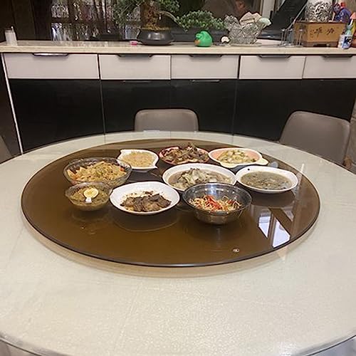 Generic Large Glass Lazy Susan Turntable 60/70/80/90/100cm Round Rotating Dining Table Serving Tray Aluminum Base, Thick & Durable, Easy To Clean Smooth Spin (Color : Brown/TAN, Size : 60 cm (24 in)