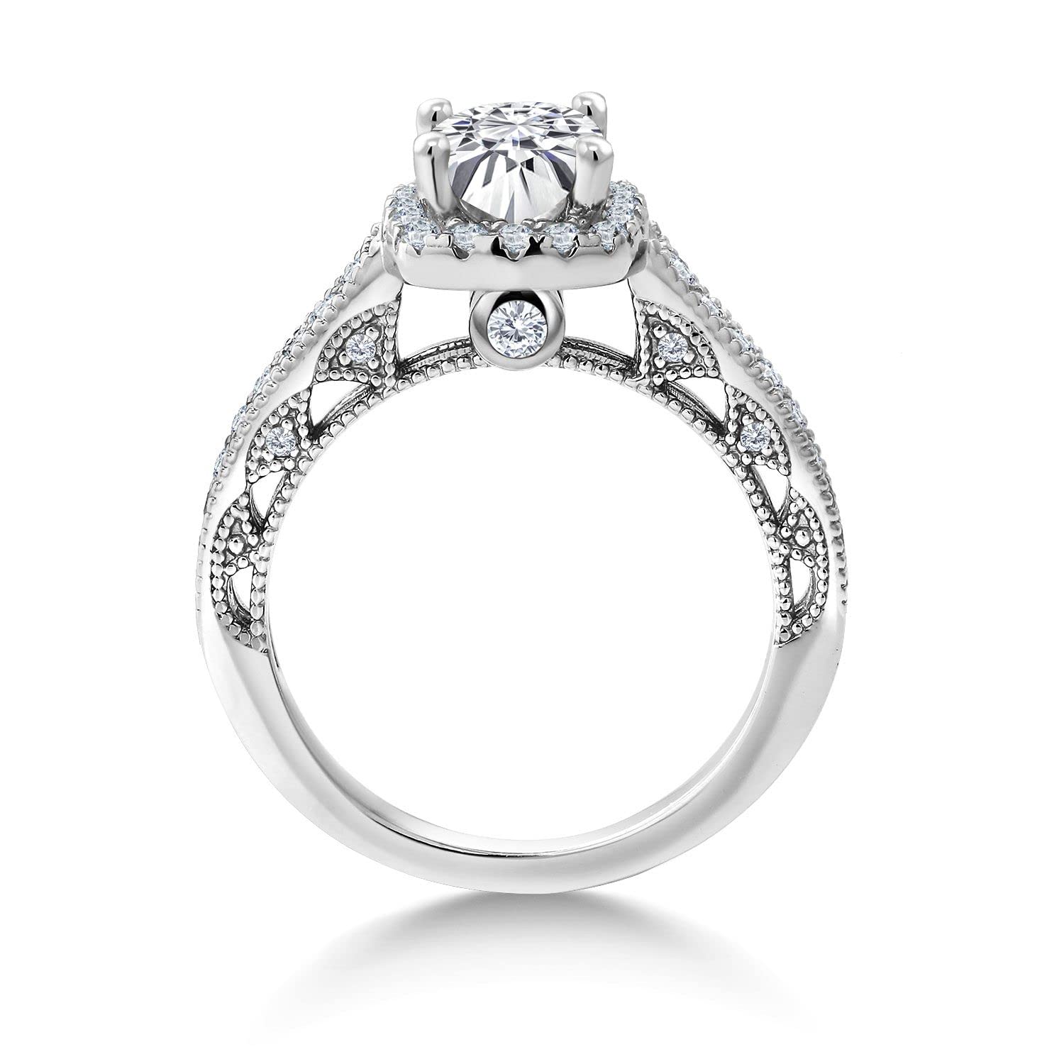 Gem Stone King 925 Sterling Silver 6MM Cushion Gemstone Birthstone and Accent White Created Sapphire Engagement Ring | Wedding Anniversary Promise Ring For Women | Available In Size 5, 6, 7, 8, 9
