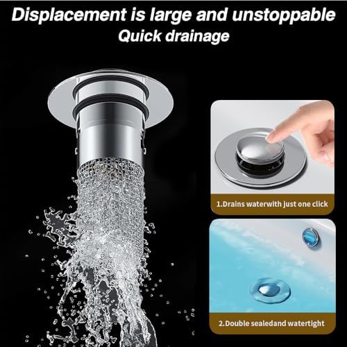 Stainless Steel Floor Drain Filter,Bathroom Sink Stopper Hair Catcher with Removable Stainless Steel Filter Basket Hair Catcher,Isolate Odor Pop Up Sink Drain Filter(2Pcs)