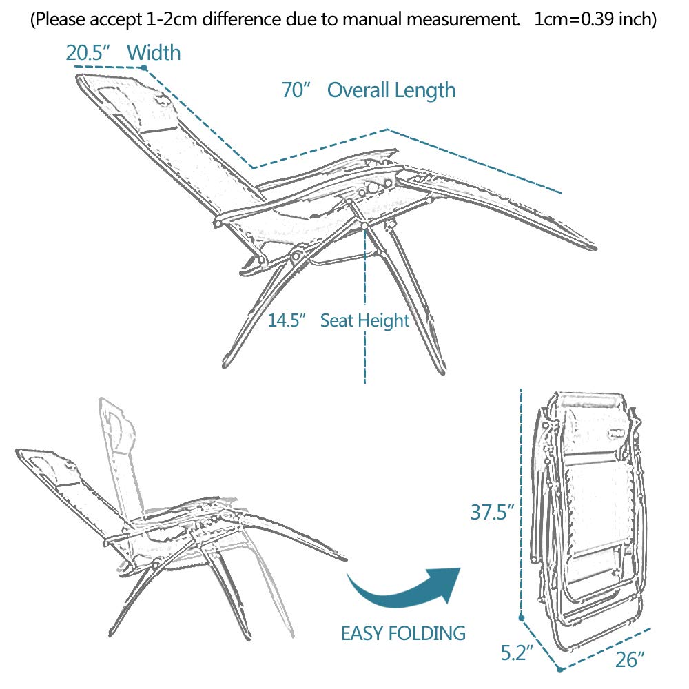 VINGLI Upgraded Zero Gravity Chair Set of 2 Lounge Outdoor Chairs with Trays and Pillows, Folding Patio Recliner Chairs for Backyard Poolside Garden