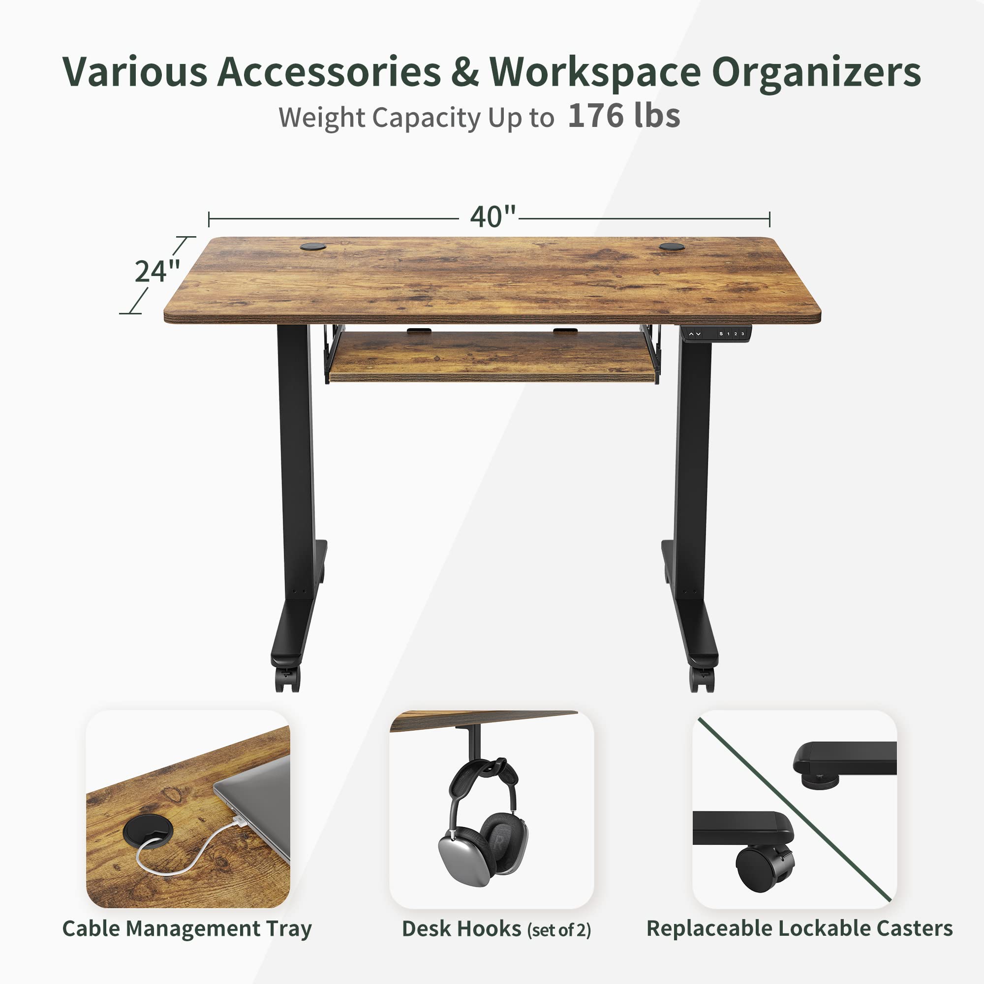 FEZIBO Height Adjustable Desk with Keyboard Tray and 3-Drawer Mobile File Cabinet