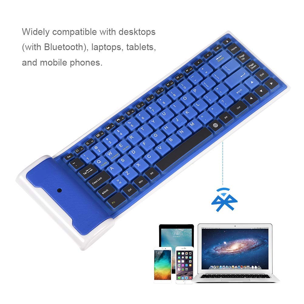 FOSA Portable Waterproof Mini Bluetooth Keyboard Foldable for Laptop/PC/Phone(Blue)