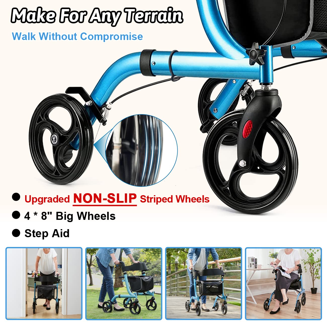 Foldable Rollator Walkers for Seniors with Seat, HSA/FSA Eligible Rolling Walker with Cup Holder, Adjustable Walker with Wheels and Seat, Lightweight Rollator Walker with Seat for Adult by SOUHEILO