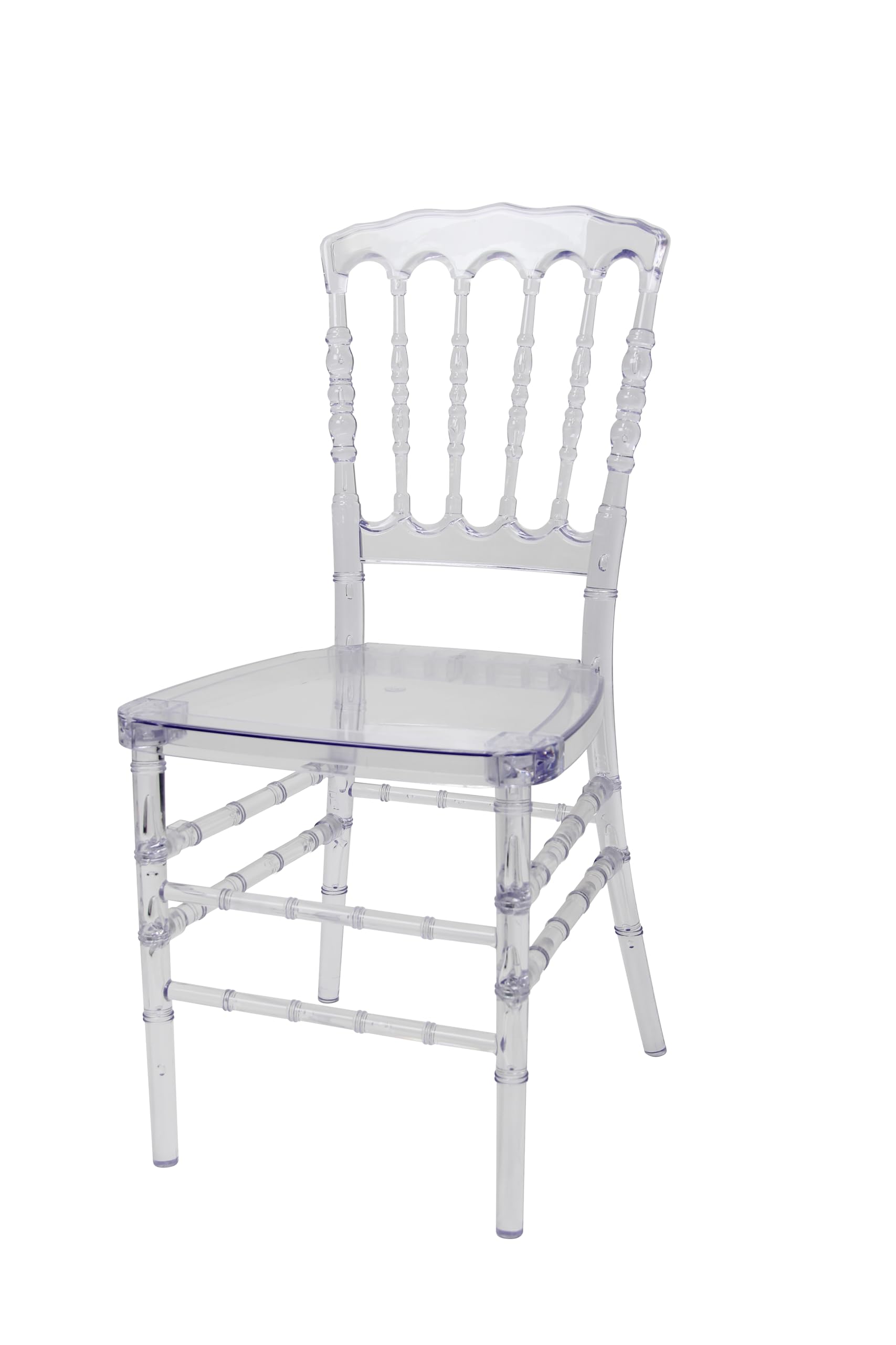 Fohfurniture Set of 4 Clear Crystal Acrylic Chairs, Transparent Stacking Chiavari Dining Chairs for Weddings, Banquets, Events (Napoleon, Clear)