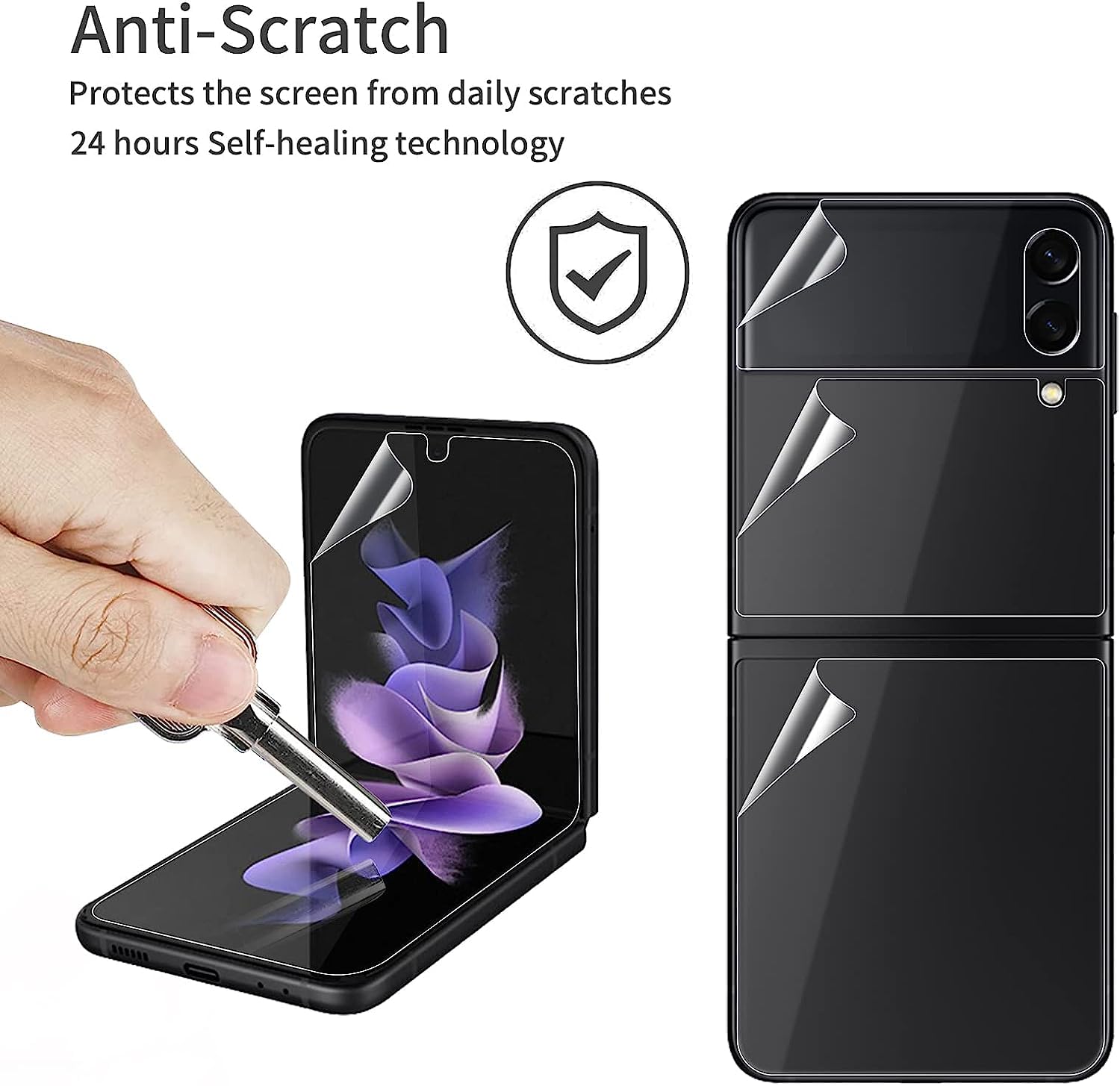 Galaxy Z Flip 3 Screen Protector, with Outer + Inner Soft Film + Back Cover TPU Flexible Screen Protector,[1SET 5PCS] HD Full Covered, No Bubble Hydrogel Screen Protector for Samsung Z Flip 3