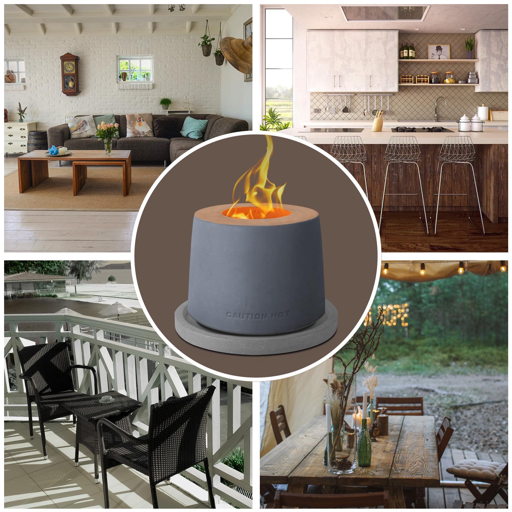 Fire Pit Indoor Tabletop Fireplace, Concrete Tabletop Fire Pit Smokeless Fire Pit, Table Firepit Indoor Outdoor Fireplace Portable Fire Pit, Mini Outdoor Fire Pit, 6’’ Dark Gray Base Included
