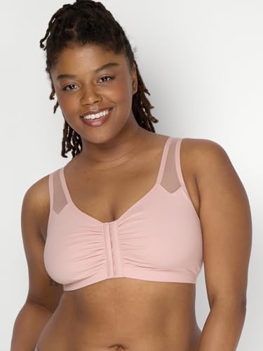 Fruit of the Loom Women's Comfort Front Close Sport Bra with Mesh Straps, Blushing Rose, 36