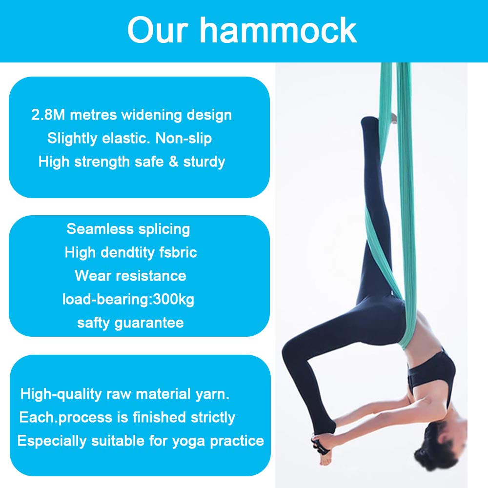 FOSER Aerial Yoga Hammock Aerial Yoga Swing with Daisy Chains Carabiners For Inverted Gravity Yoga Flip with Instruction Manual 5M×2.8M (Black)