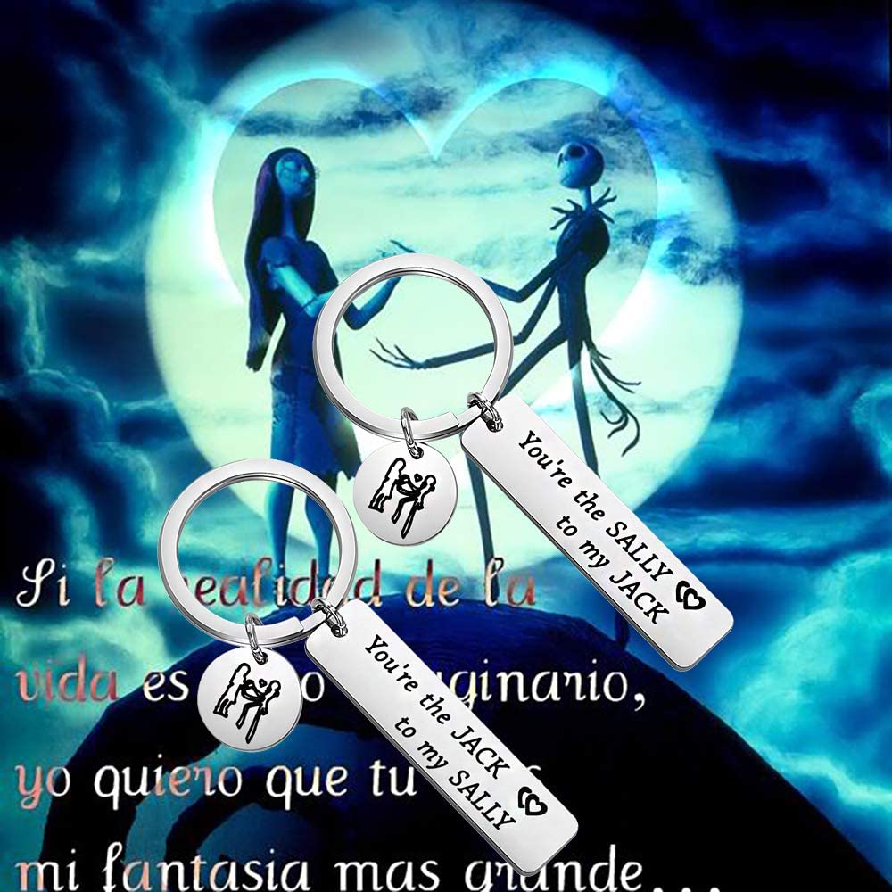 FOTAP Jack and Sally Inspired Gift Skull Jack and Sally Gift Jack Skellington & Sally Jewelry Couples Matching Gift (Jack and Sally 2key)
