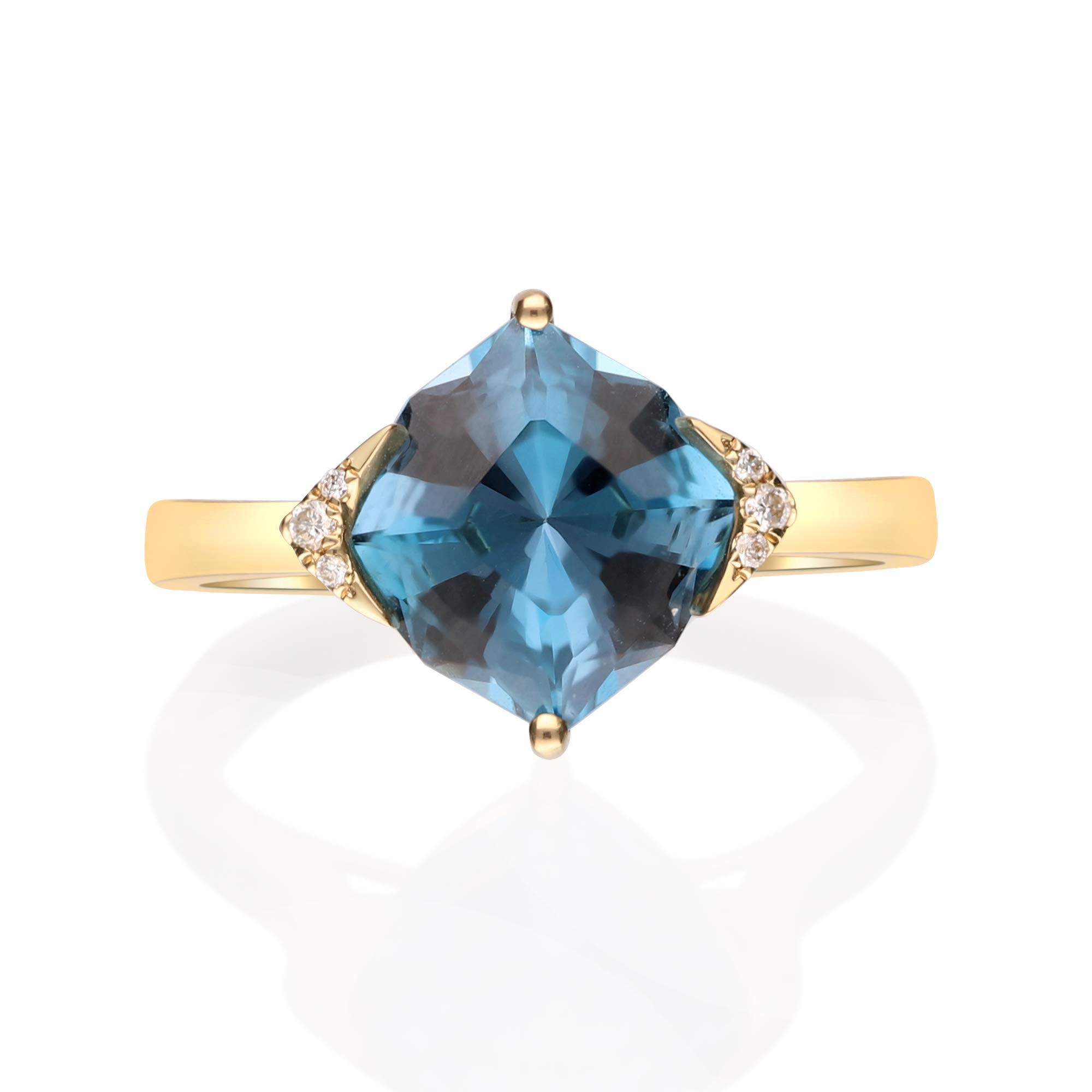 Gin & Grace 14K Yellow Gold Genuine London Blue Topaz Diamond (SI1) Propose Promise Ring (Size 7) for Women