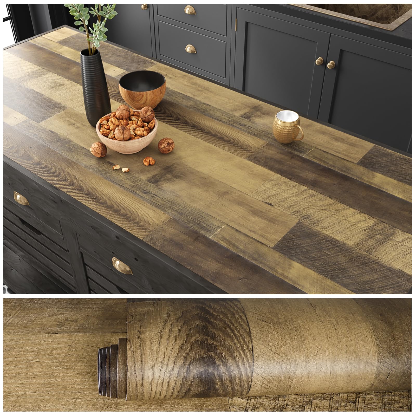 VEELIKE Wood Contact Paper Peel and Stick Countertops for Kitchen Butcher Block Countertop Contact Paper Waterproof Wood Wallpaper 15.7''x118'' Self Adhesive Wood Grain Vinyl Wrap for Wall Table Floor