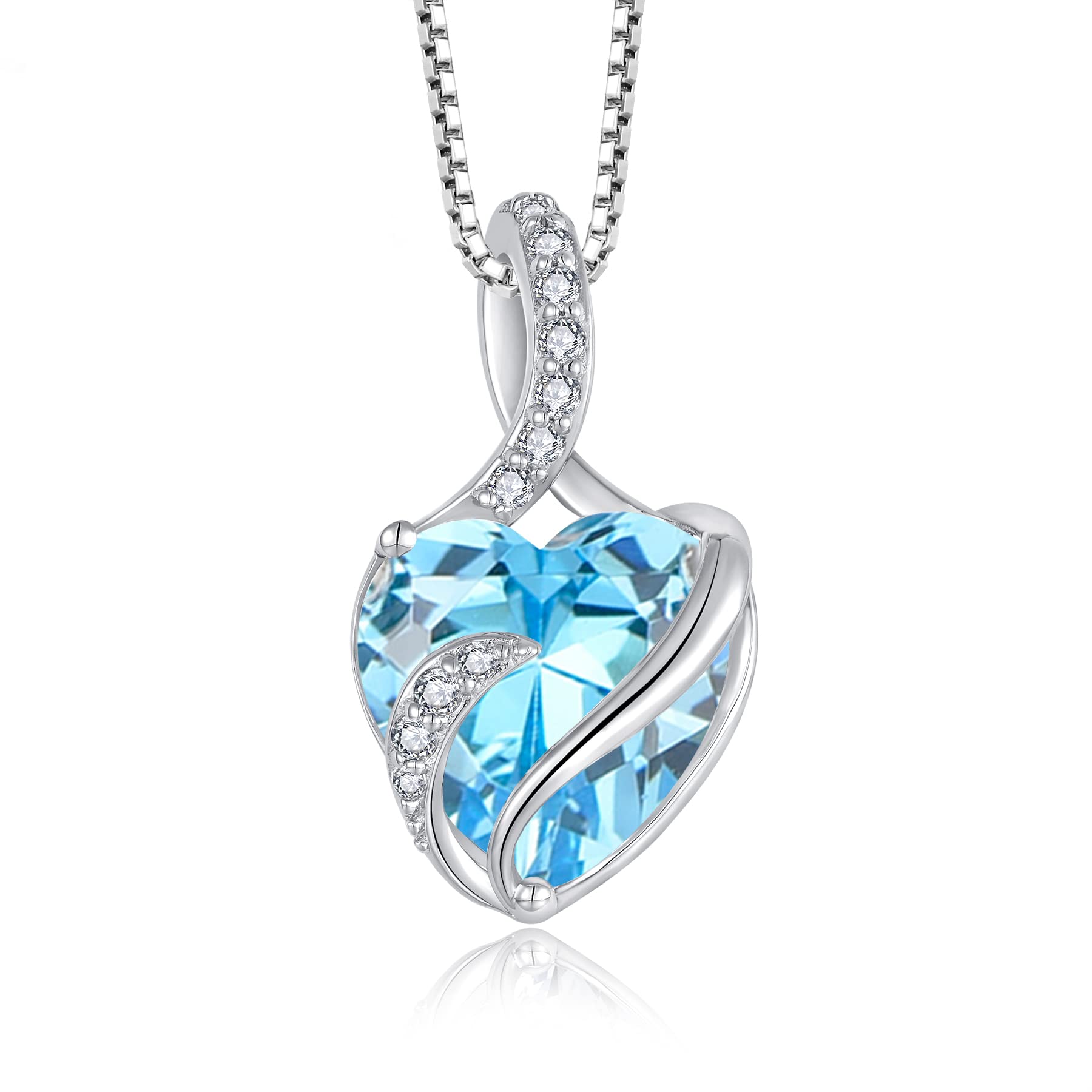 FJ Heart Infinity Birthstone Necklace, Sterling Silver Heart Pendant Created Gemstone Dainty Jewelry, Sterling Silver, Cubic Zirconia