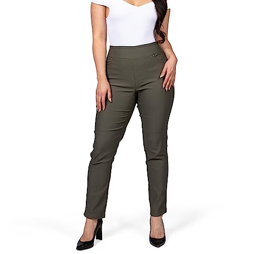 FITSIGHT Women's Work Causal Millennium Super Stretch Slim Fit Yoga Career Dress Pull on Pant with 5 Pocket (as1, Numeric, Numeric_12, Regular, Regular, Olive, Regular)