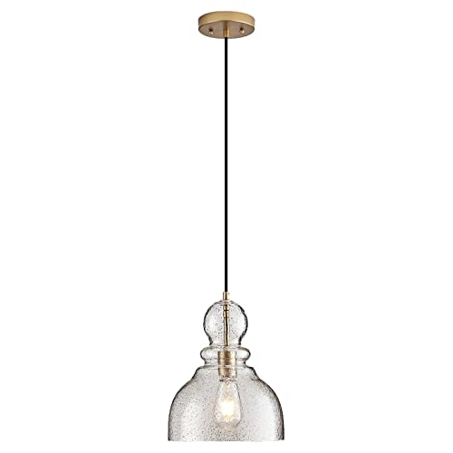 FookChak Gold Pendant Light, Modern Glass Pendant Lighting Over Table 10inch Large Brass Ceiling Haning Light Fixture for Kitchen Island Kitchen Sink Dining Room Hallway Entrance, 1-Light E26