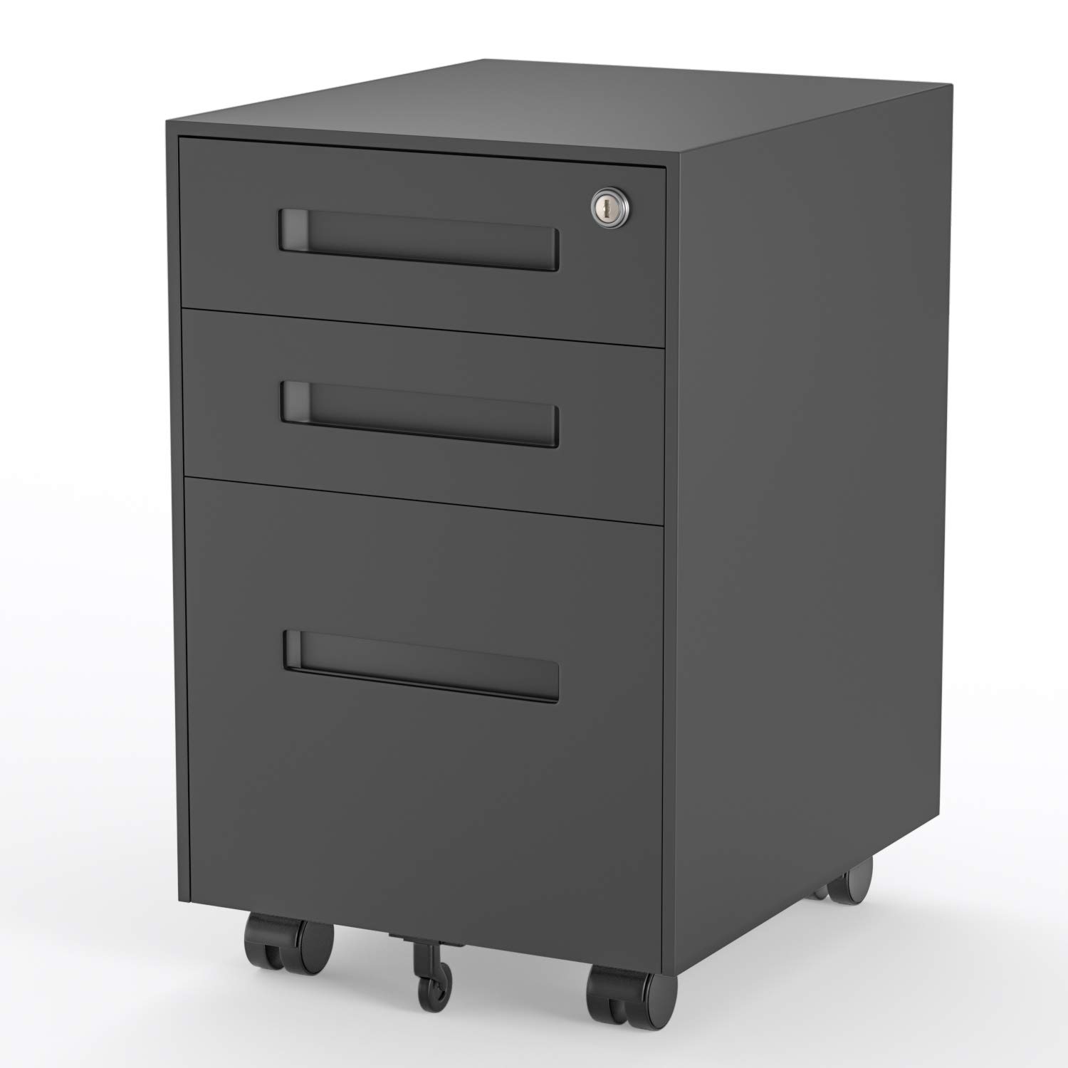 FORSTEEL File Cabinet, 3 Drawers Mobile Filing Cabinet with Lock, Steel File Cabinet A4 Size, Fully Assembled with Anti-tilt Setting for Home Office (Black)