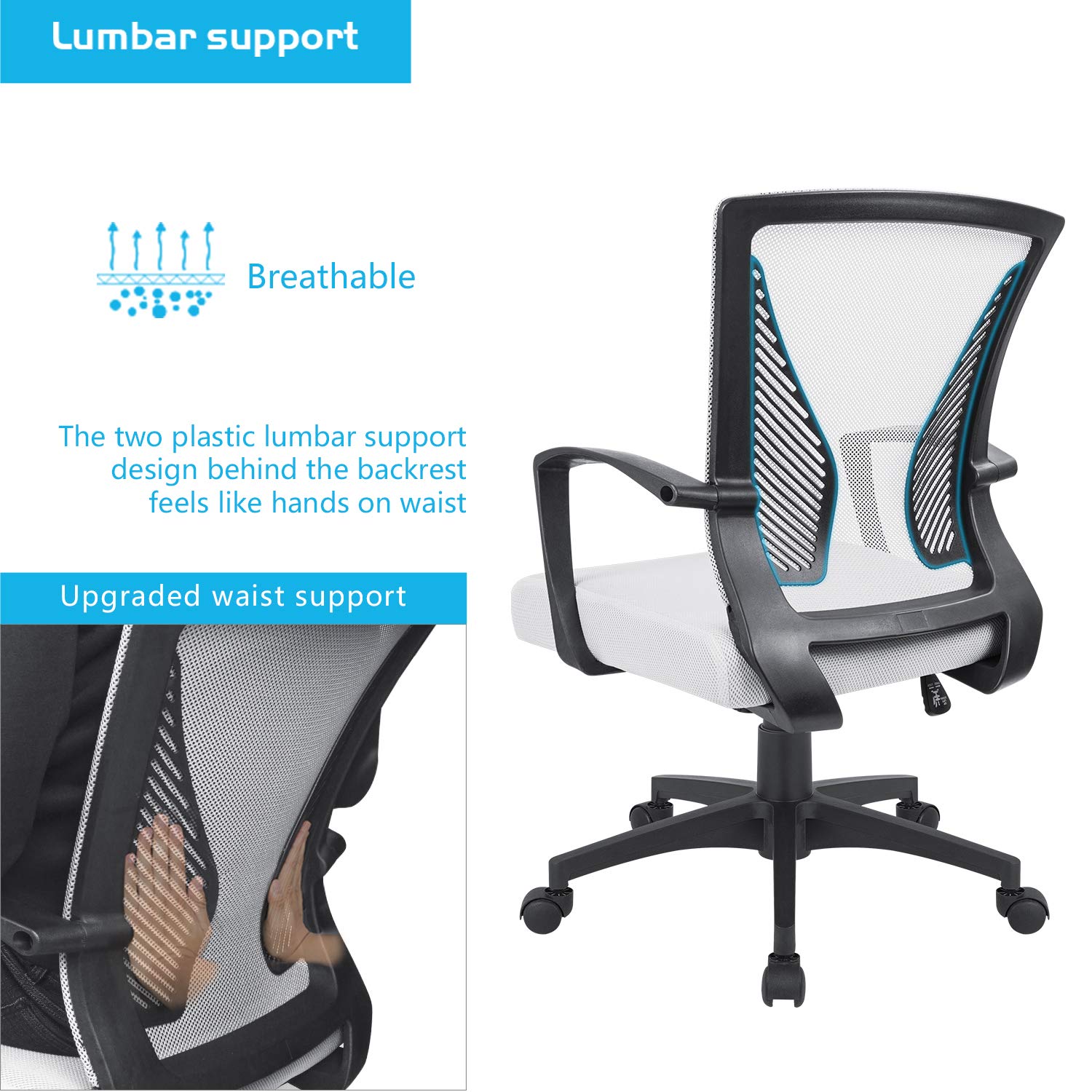 Furmax Office Chair Mid Back Swivel Lumbar Support Desk Chair, Computer Ergonomic Mesh Chair with Armrest (White)