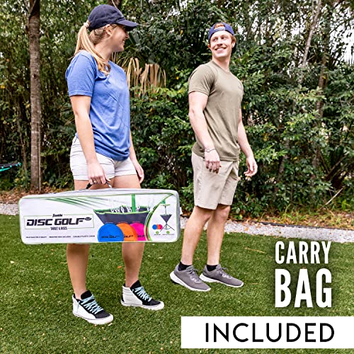 Franklin Sports Disc Golf Basket + Discs Set - Portable Disc Golf Target Basket with Chains - 3 Discs Included - Driver, Mid-Range + Putter