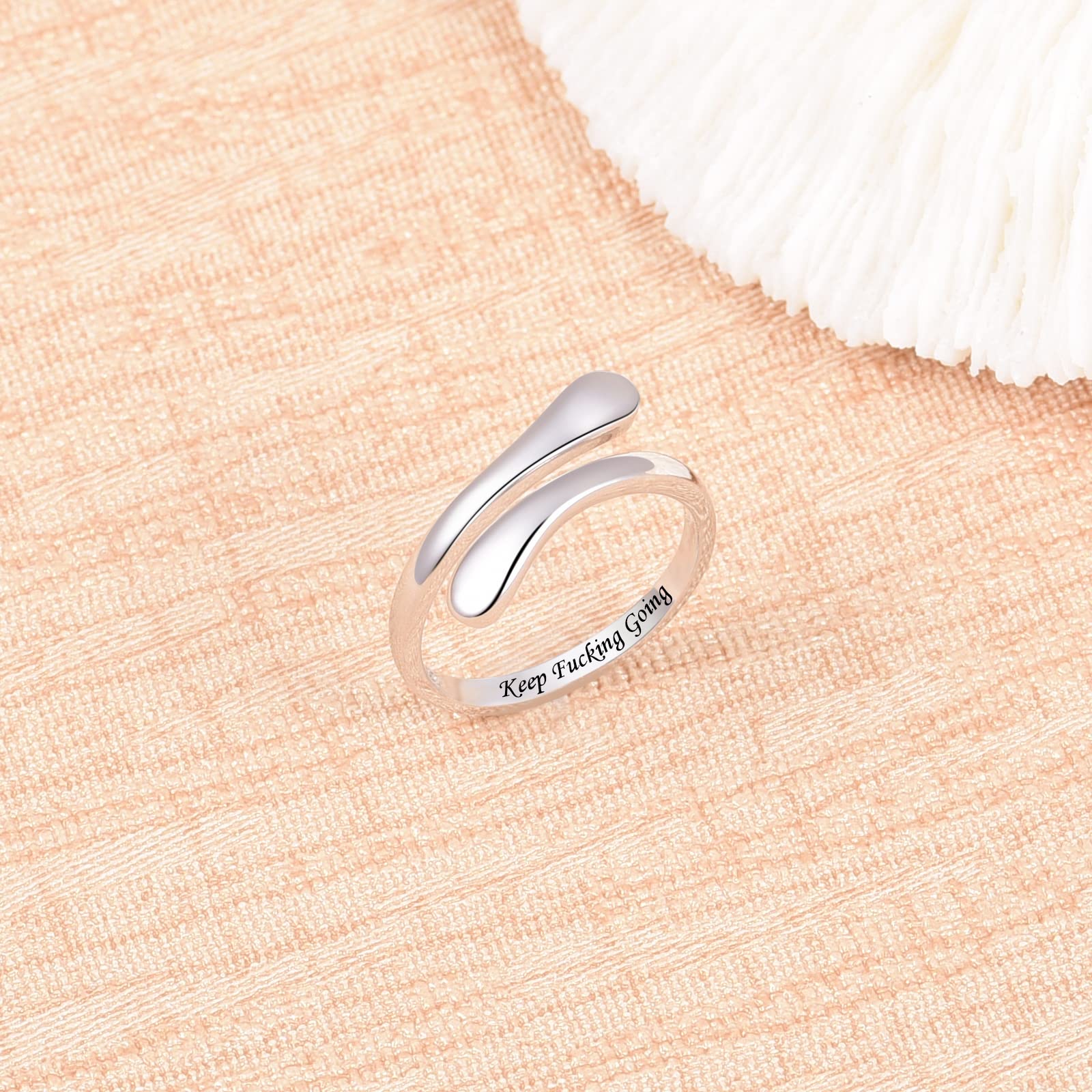 Fookduoduo 925 Sterling Silver Ring Inspirational Jewelry adjustable Wrap Open Rings for Women Keep Going