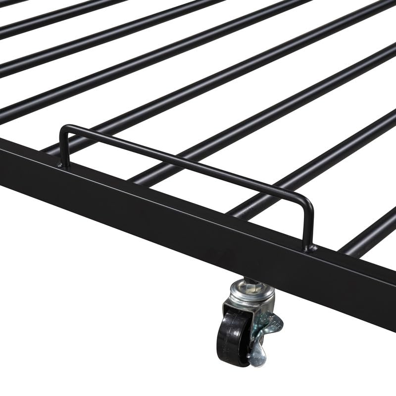 FDSPDO Queen Size Metal Platform Bed Frame with Trundle, USB Ports and Slat Support,No Box Spring Needed Black