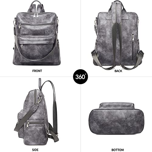FOXLOVER Backpack Purse for Women Large Womens Backpack Leather Travel Backpack Fashion Backpack Purse Designer Ladies Shoulder Bags(Grey)
