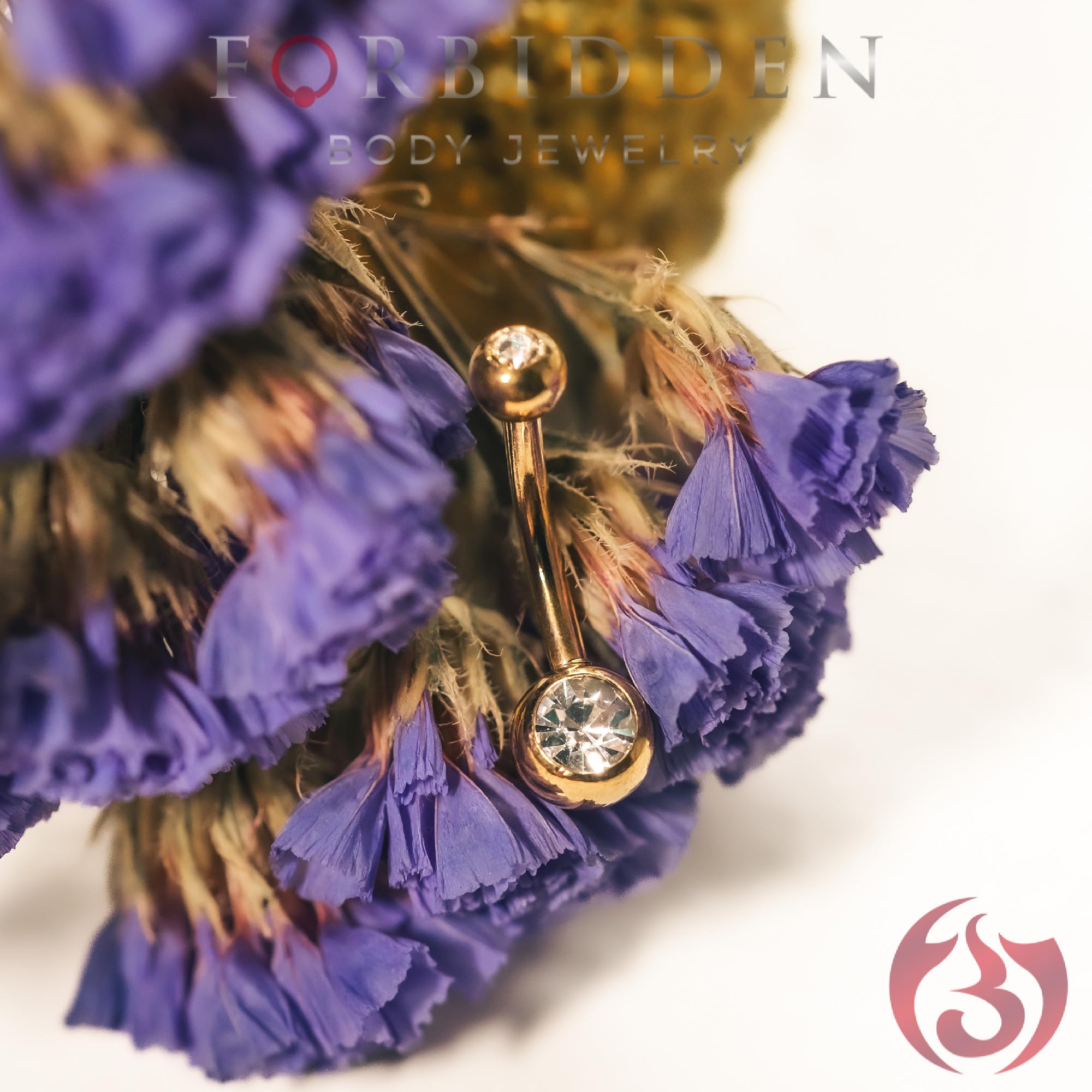 Forbidden Body Jewelry Gold IP Plated Surgical Steel Double Jeweled Clear Crystal Petite Belly Button Ring