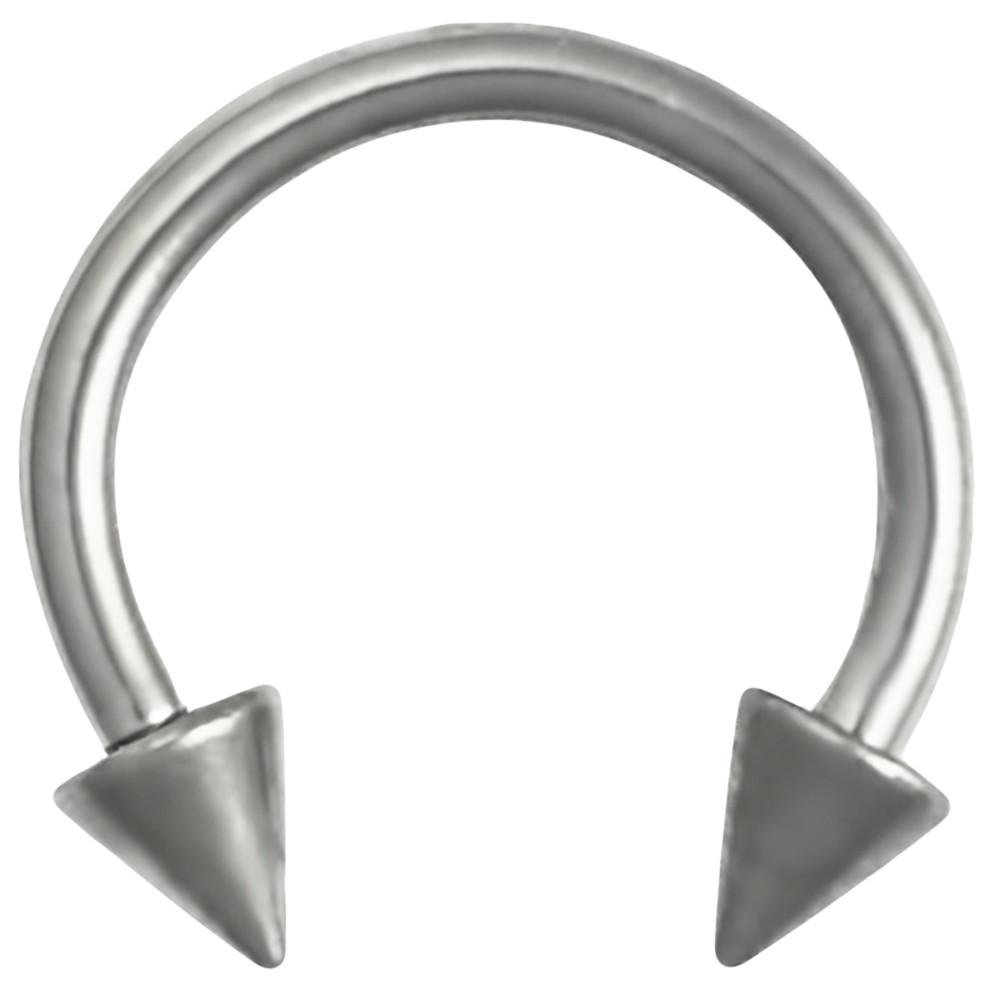 Forbidden Body Jewelry 16g 8 mm (5/16") Titanium Double Spike Horseshoe Body Piercing Ring, 3 mm Cones