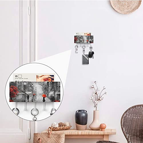 PutDiDi Paris Street Eiffel Small Key Holder for Wall Key Hanger Mail Holder Wall Mounted Decorative PU Key Rack with 4 Hooks for Living Room Bedroom Entryway Decor