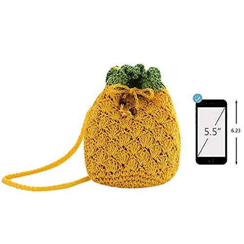 Goclothod Mini Handbag Cute Fruit Straw Cross-body Bag Weave Summer Beach Travel Satchel Shoulder Bag Phone Pouch Coin Purse (Pineapple)
