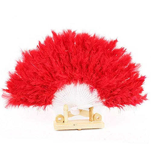 Folding Fan 9 Colors Fluffy Soft Feather Costume Hand Held Folding Fan Women Lady Party Theater Ball Dance Fans (A) (D)