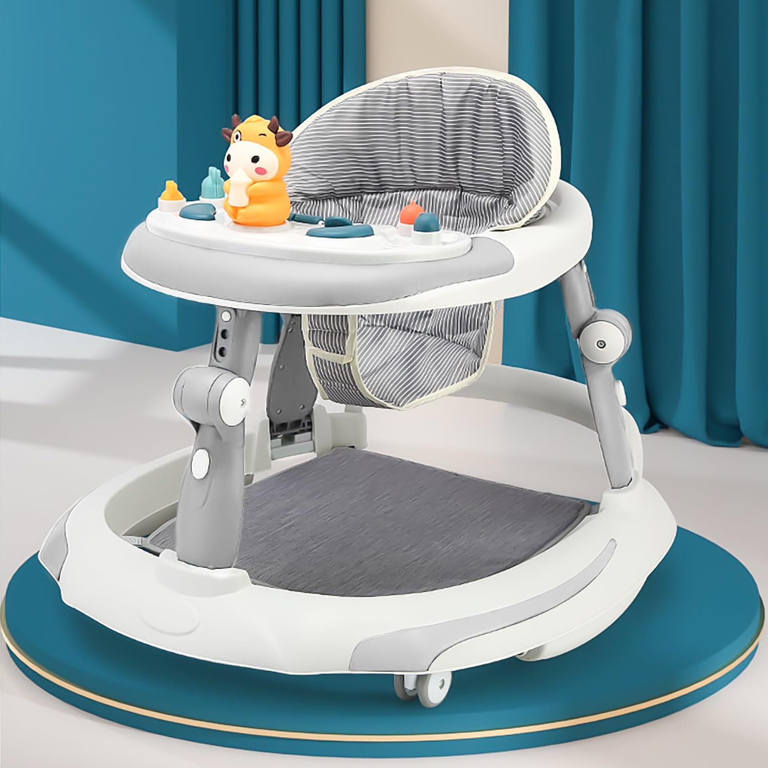 Foldable Baby Walker, Baby Walker for Boys Girls,Activity Center with Mute Wheels Anti-Rollover,Foldable Adjustable 9 Height for Toddler 6-18Months