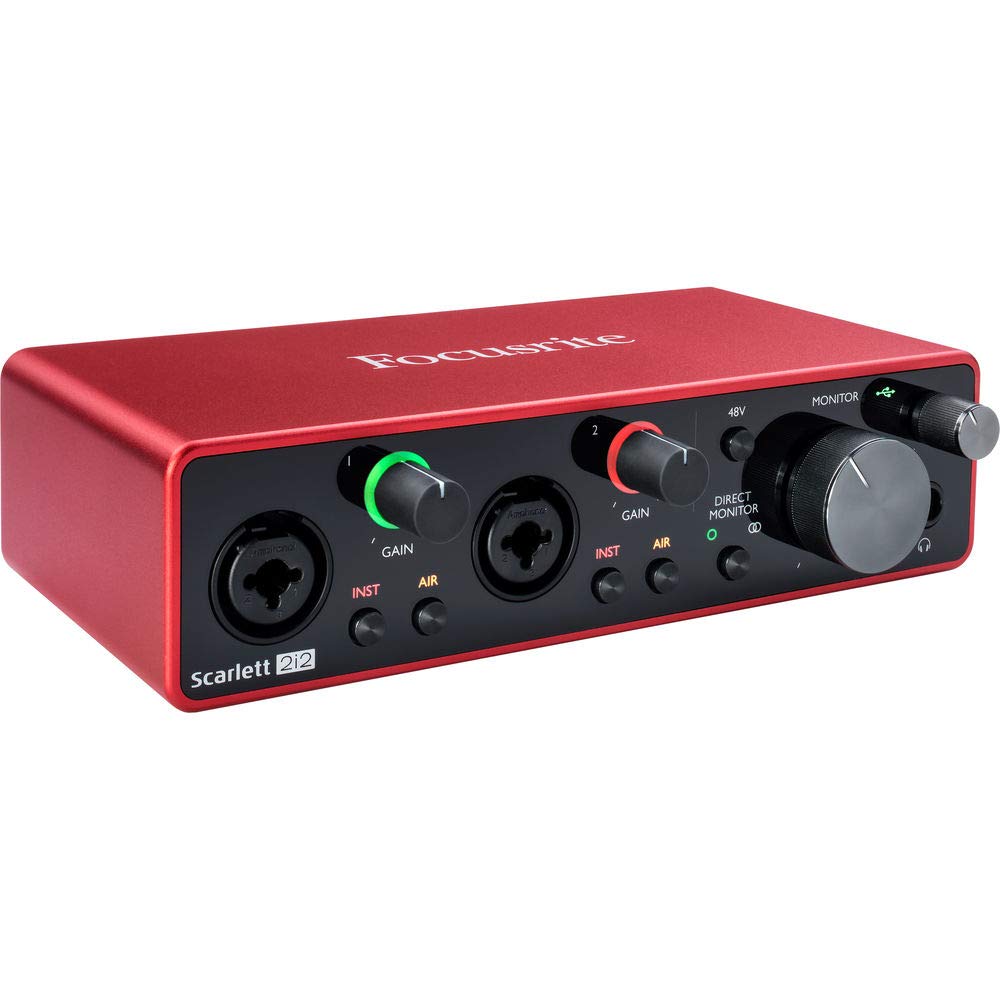 Focusrite Scarlett 2i2 3rd Gen 2-in, 2-out USB Audio Interface with MXL 550/551 Mic Ensemble (Red), Headphones, Pop Filter, Headphone Holder, Mic Stand & 2x XLR Cable Bundle