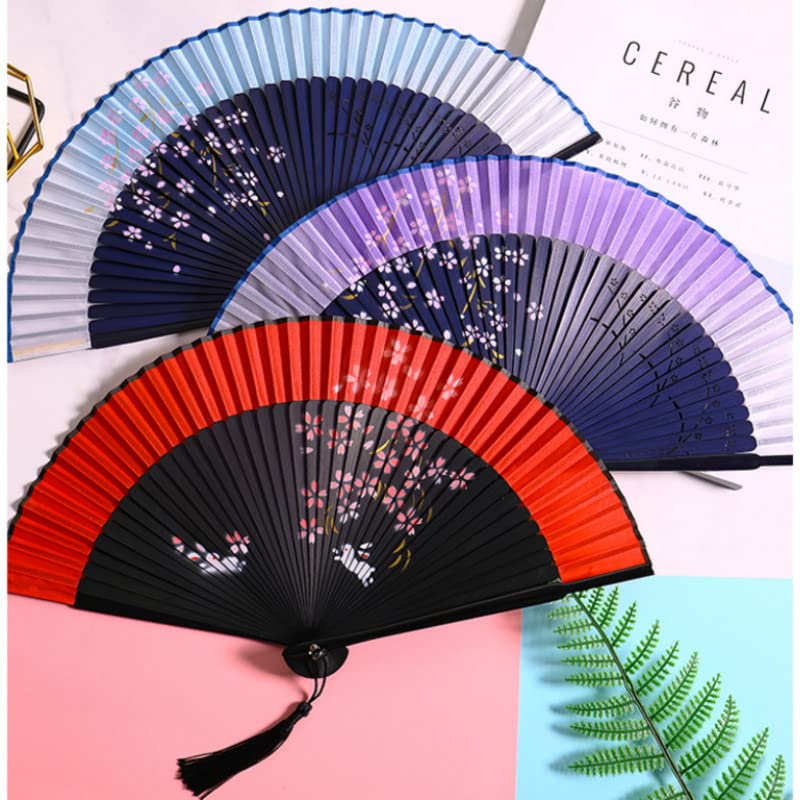 Folding Fan Lady Dance Fan Bamboo Ventilateur Classical Portable Wedding Silk Fan Chinese Summer Cheongsam Hanfu Fans (Color : A10)