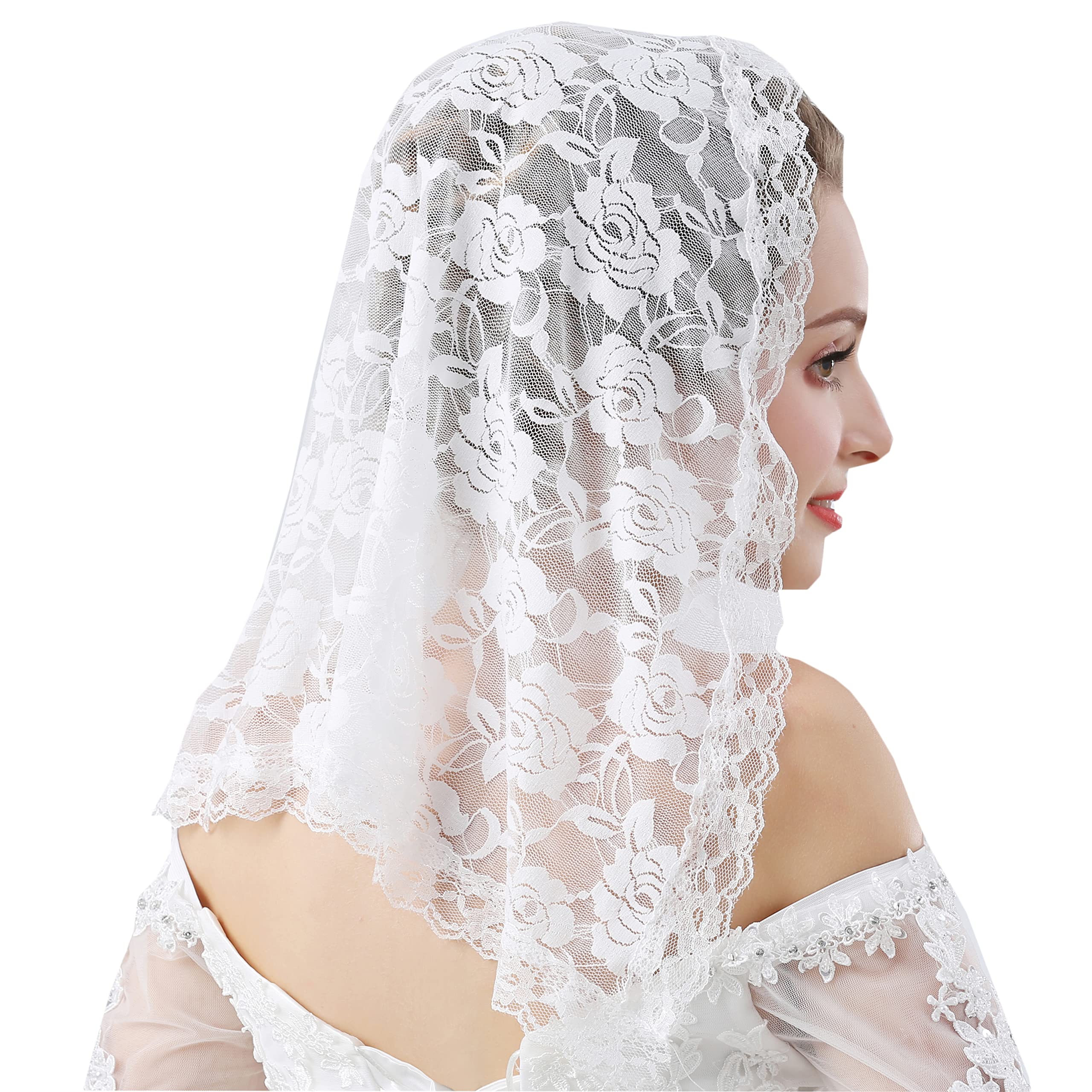 Grettytling womens Mantilla Church Veil For Catholic Woman Chapel Head Covering Mass D Shape Scarf, 2pcs Black&white, Medium