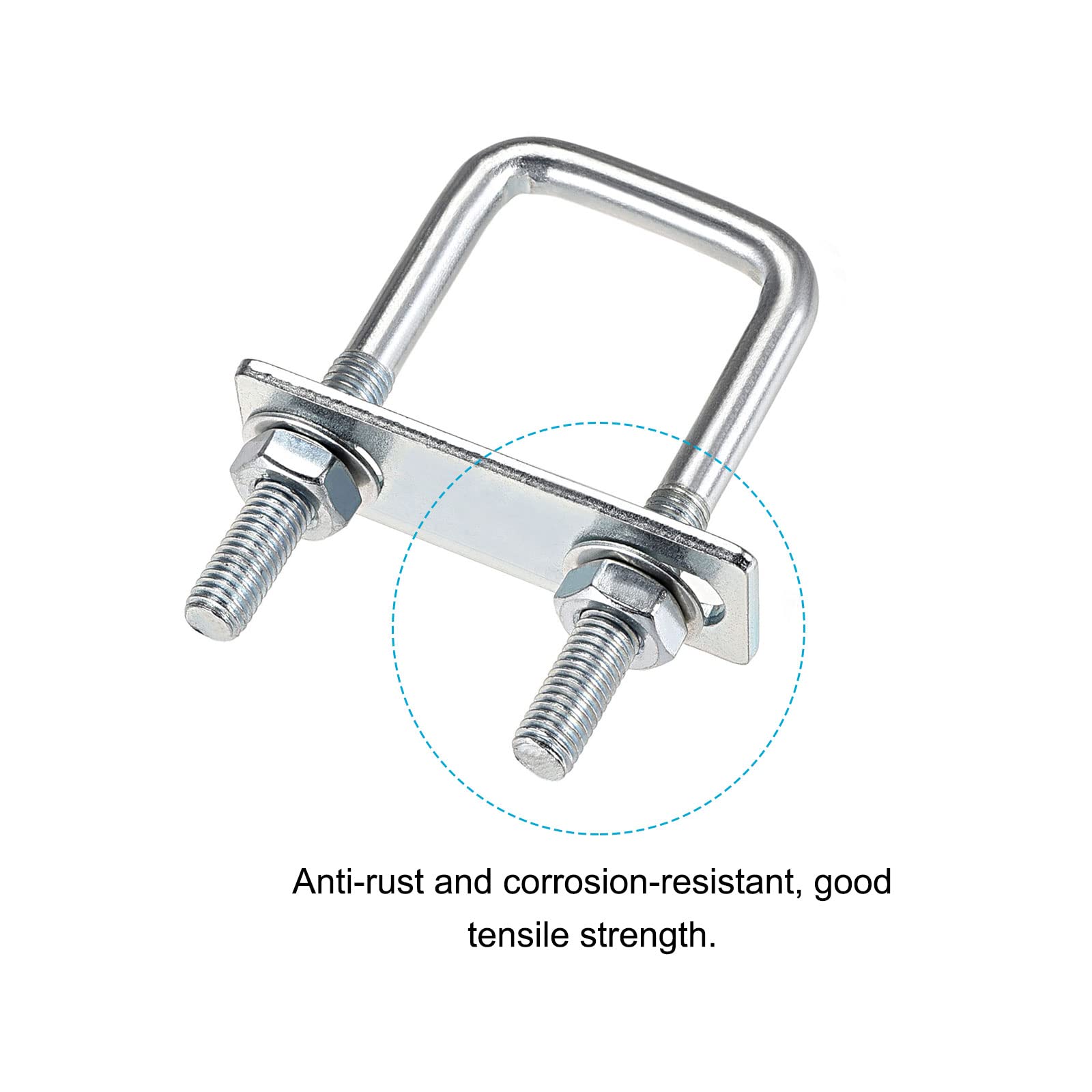 METALLIXITY U Bolts (M8x35x80mm), Square U Bolt Carbon Steel with Accessories - for Construction, Pipe
