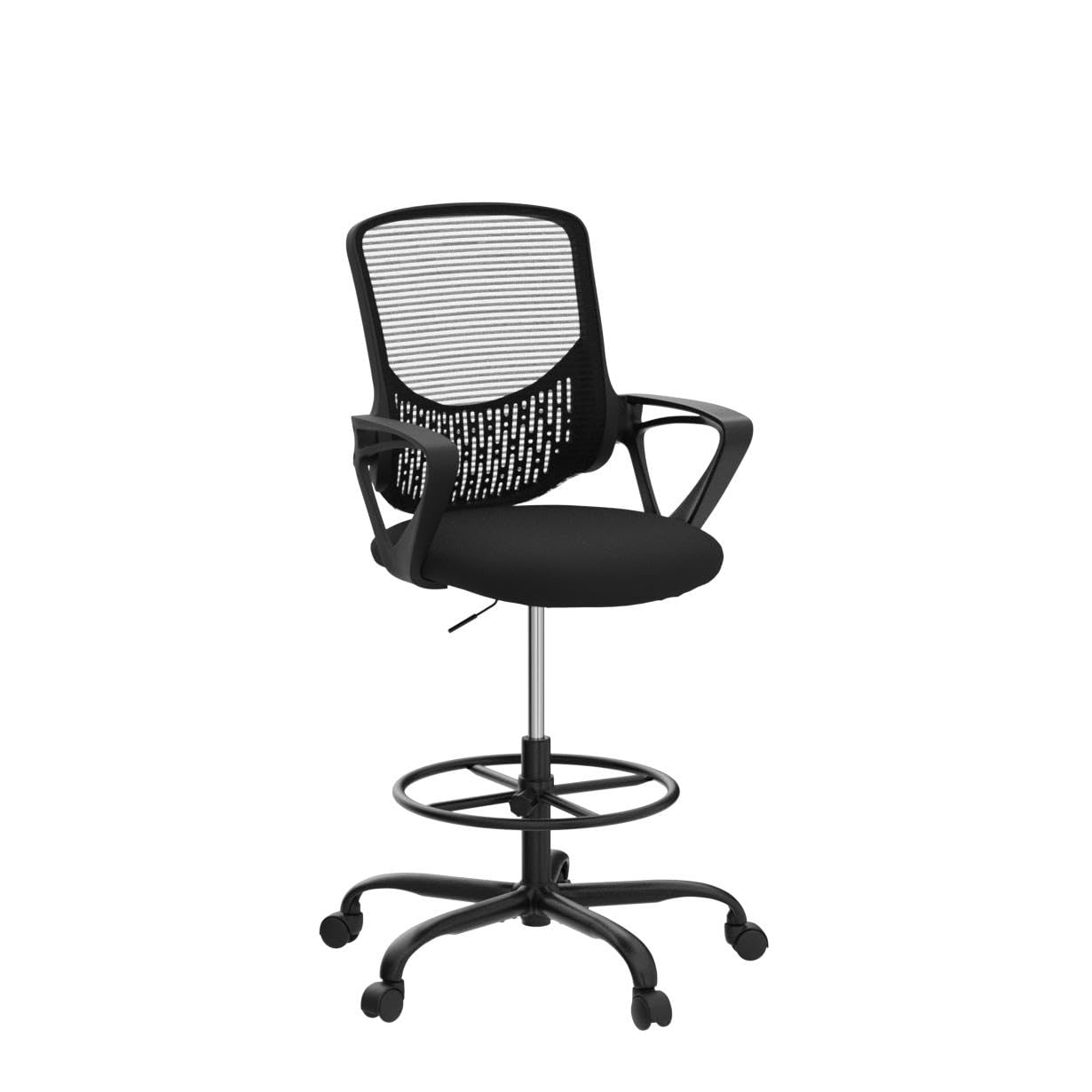HOMEFLA Drafting, Tall Office, High Adjustable Ergonomic Mesh Computer Task Chairs with Lumbar Support, Armrests and Foot-Ring for Bar Height Desk, 28" D x 19" W x 47" H, Black