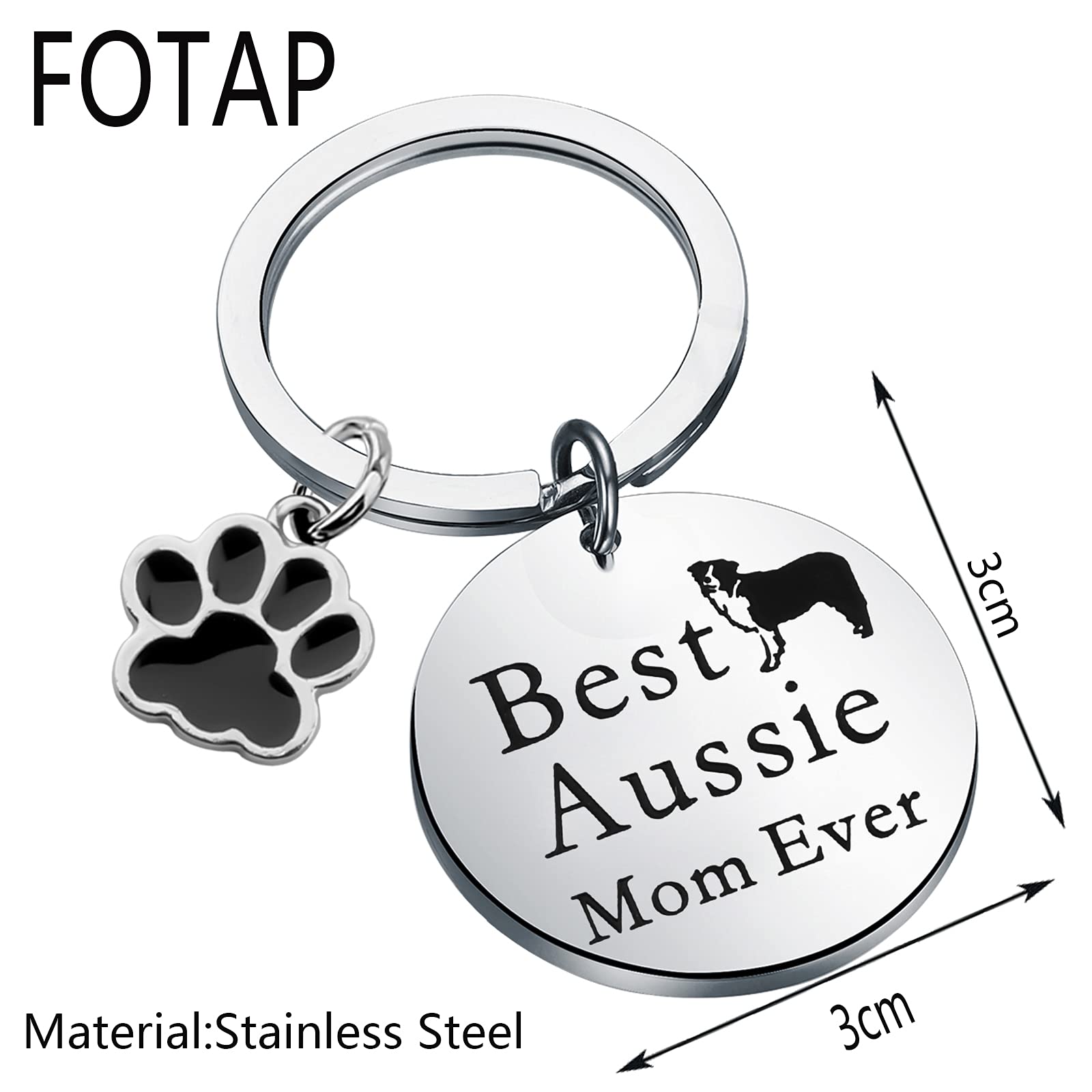 FOTAP Australian Shepherd Keychain Best Aussie Mom Ever Jewelry Australian Shepherd Gifts Aussie Dog Lover Gift Dog Mom Gift (Aussie Mom)