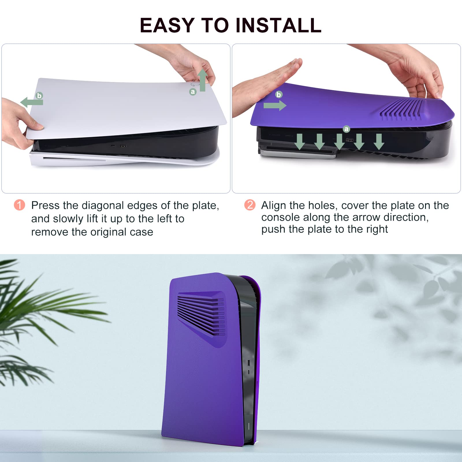 PS-5 Plates for PS-5 Disc Edition with PS-5 Stand, innoAura PS-5 Plates with Cooling Vents, Anti-Scratch Dustproof Protective PS-5 Cover with PS-5 Cooling Stand (Purple + PS-5 Stand)