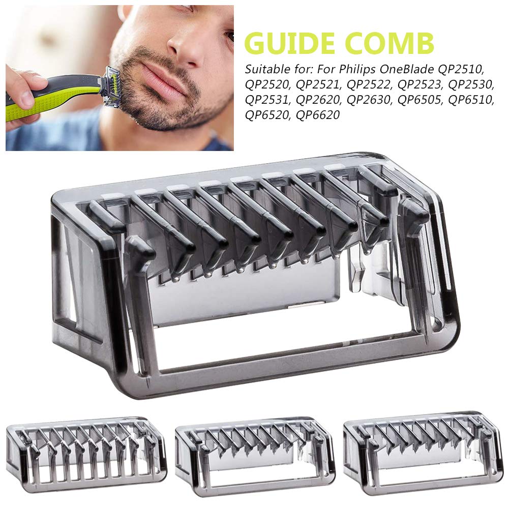Guide Comb for Philips Oneblade, 1/2/3/5mm Silver Metal Plastic Guide Comb,Facial Trimmer Guide Comb,for Philips Oneblade