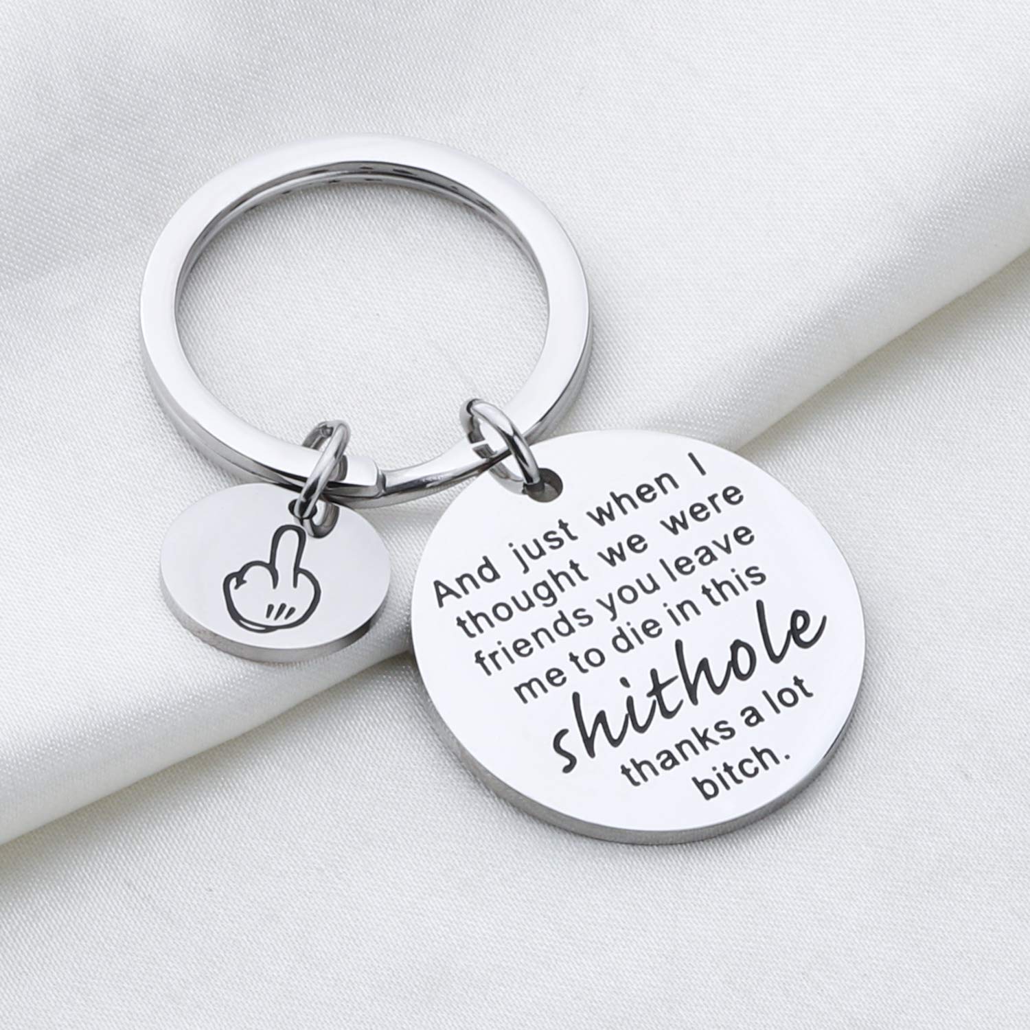 FOTAP Coworker Leaving Gift Going Away Gift Shithole Thanks A Lot Bitch Keychain Goodbye Gift For Her(Bitch Circle Key)