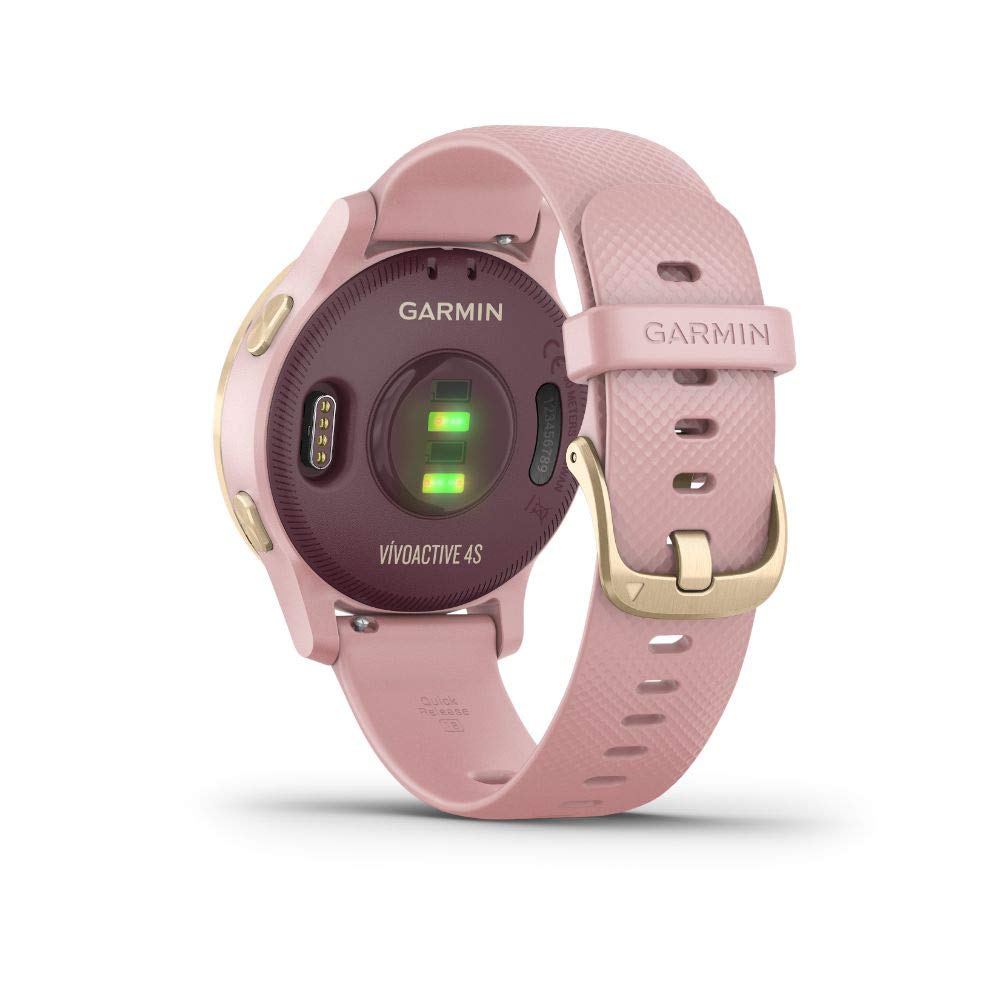 Garmin 010-02172-31 Vivoactive 4S Smartwatch, Dust Rose/Gold Bundle with Deco Gear Magnetic Wireless Sport Earbuds, Red with Carrying Case and Voltix Portable Charger