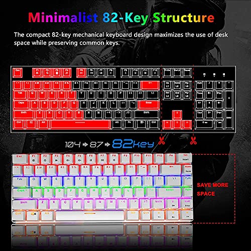 FELICON Mechanical Keyboard, AK33 Rainbow LED Backlit USB Cable Gaming Mechanical Keyboard, 82-Key Compact Mechanical Gaming Keyboard with Anti-ghosting Keys for Gamers and Typists