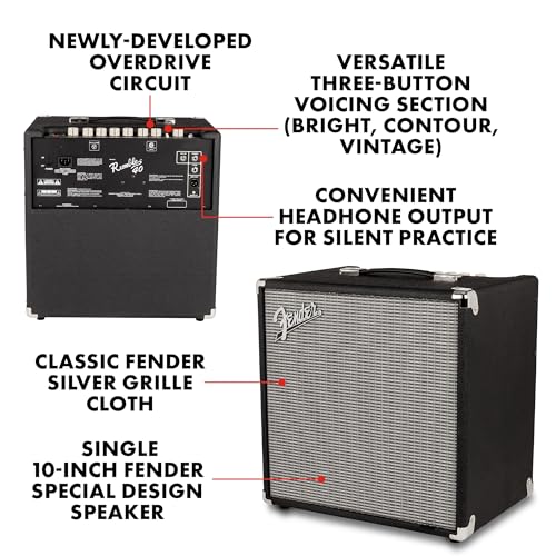 Fender Rumble 40 V3 Bass Amp for Bass Guitar, Bass Combo, 40 Watts, with 2-Year Warranty 8 Inch Speaker, with Overdrive Circuit and Mid-Scoop Contour Switch